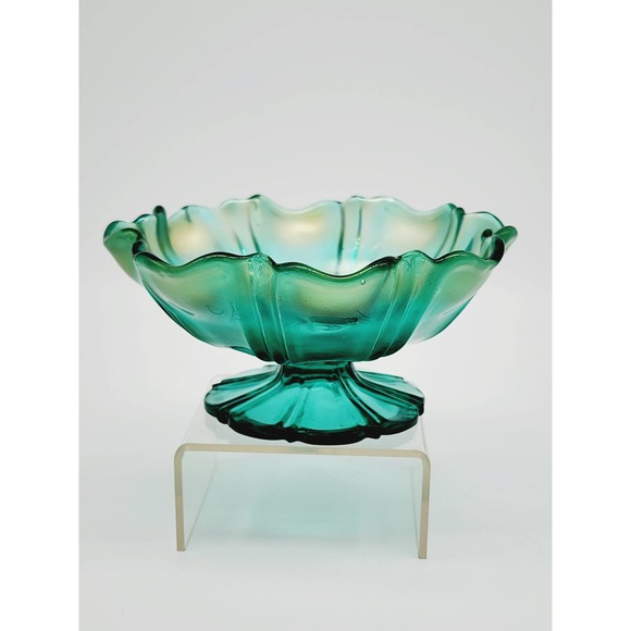 Unmarked Accents Vintage Green Carnival Glass Candy Dish Amber Iridescent Interior 6 Poshmark